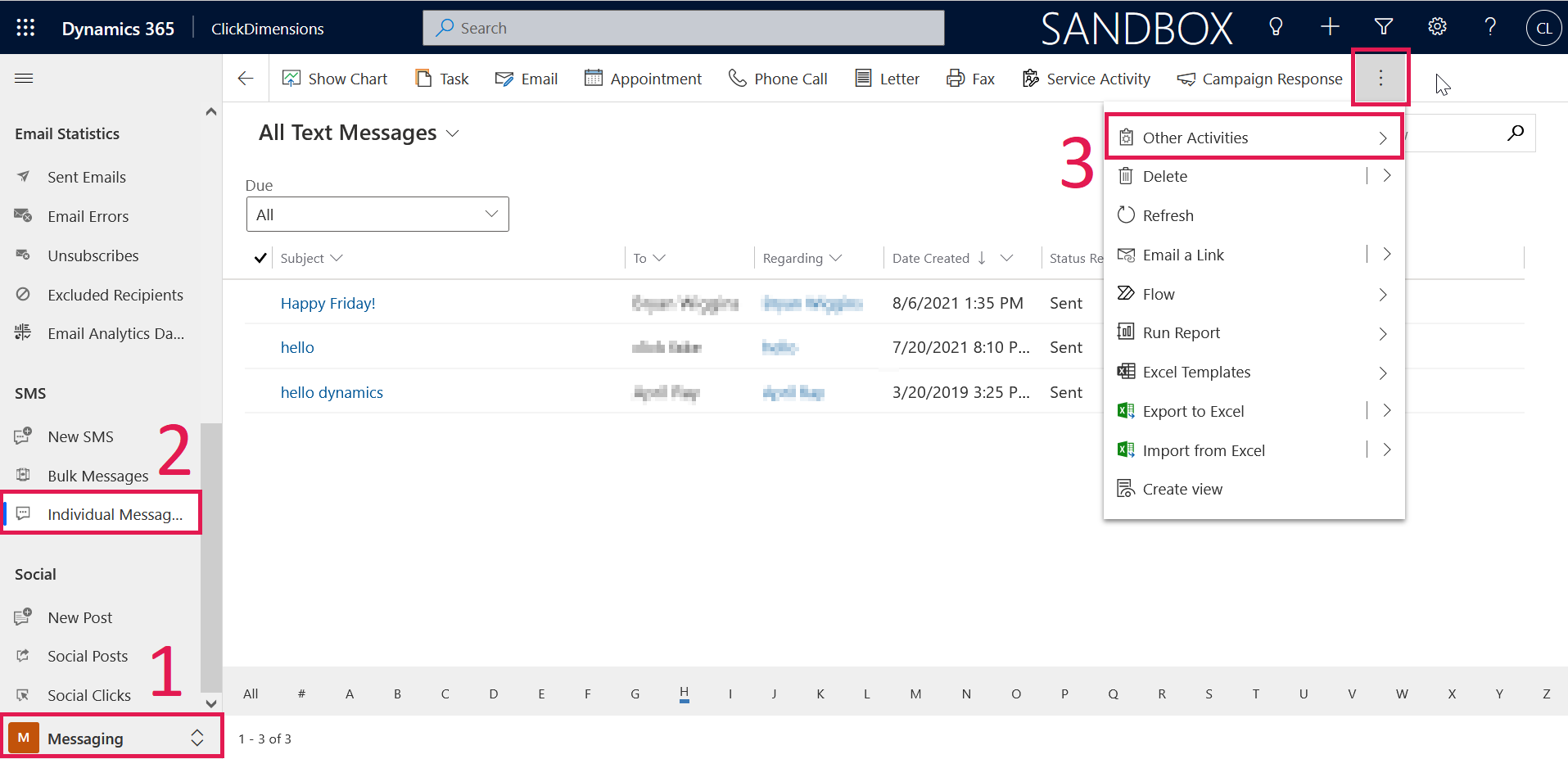Text Messages – Click's CRM