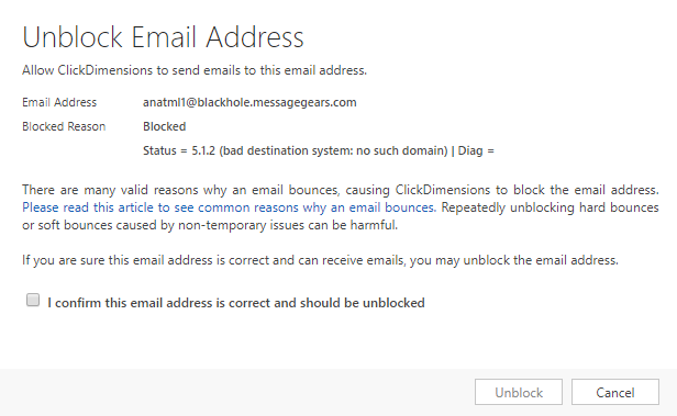 Unblock an Email Address – Click's CRM