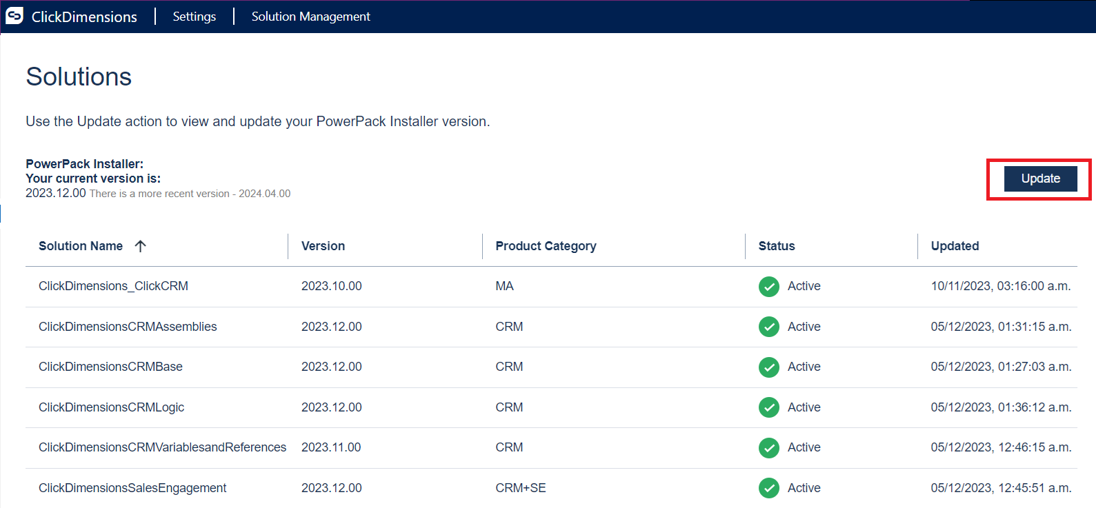 Checking for Updates and Updating CRM – Click's CRM